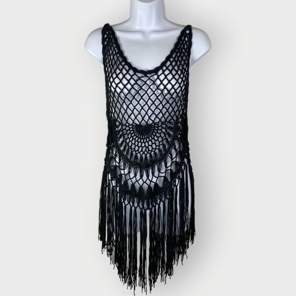 Tops | Crochet Fringe Top Coverup Open Knit Festival Hippie Boho | Poshmark